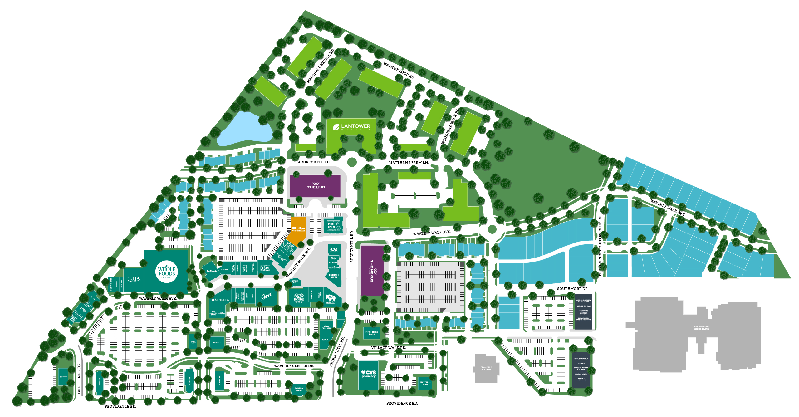 Shopping & Restaurant Interactive Map | Waverly, South Charlotte